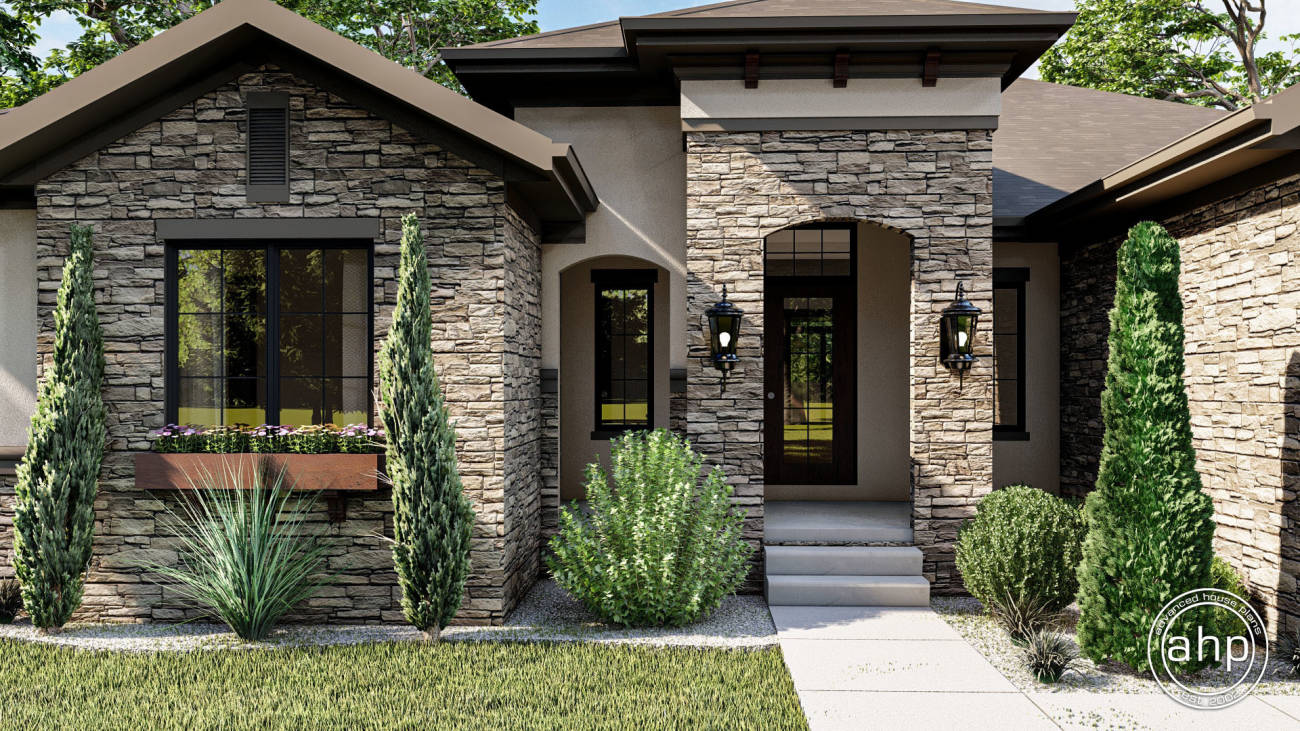 Mediterranean Exterior Single Story House House Plan Padova | Sater