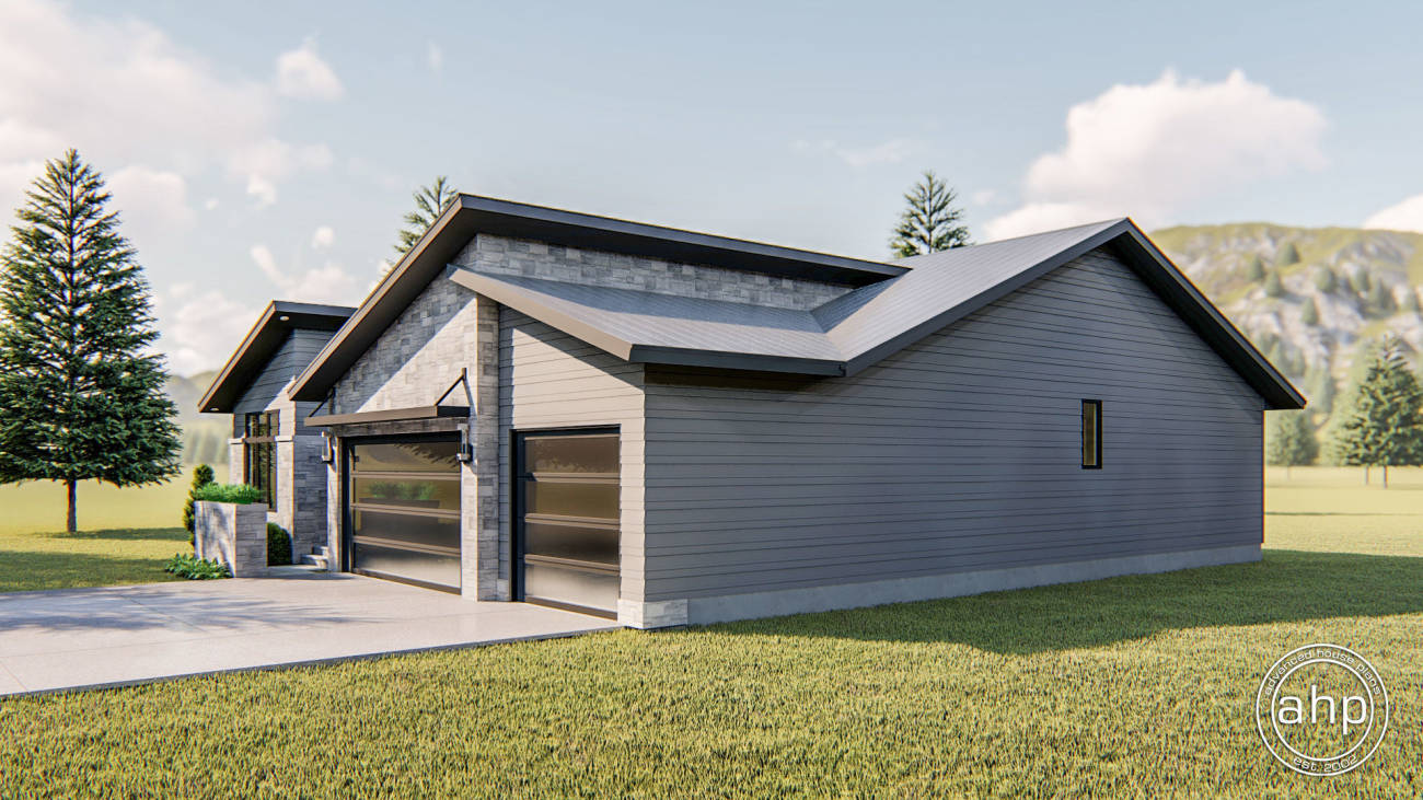 1 Story 3 Car Garage Home Modern Black Barndo House Plan 5 Bedrooms,